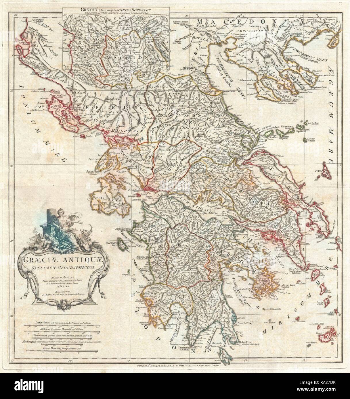 1794, Anville Map of Ancient Greece. Reimagined by Gibon. Classic art ...