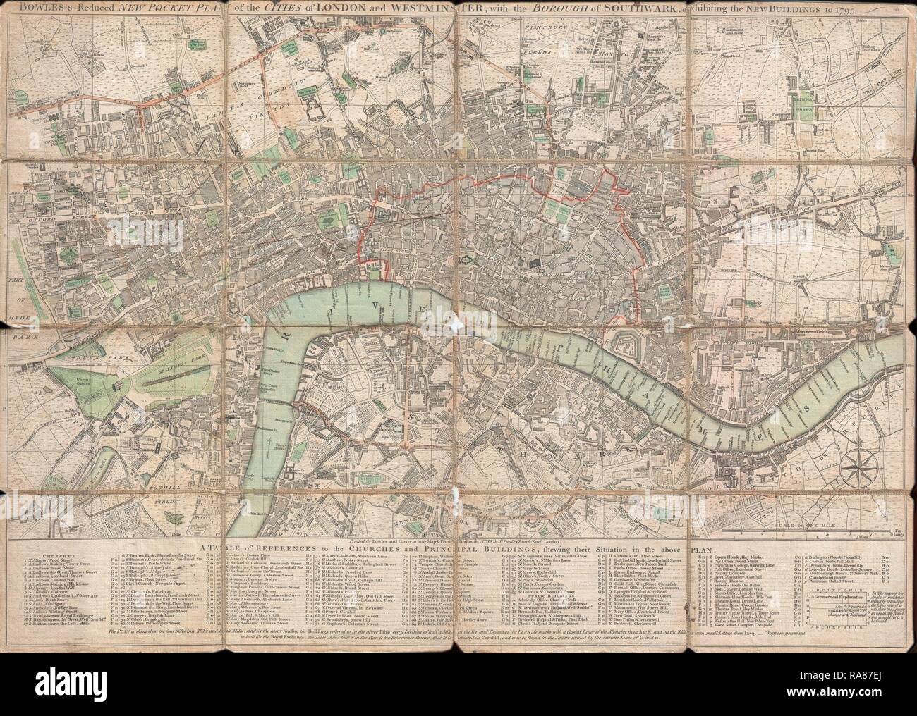 1795, Bowles Pocket Map of London. Reimagined by Gibon. Classic art ...