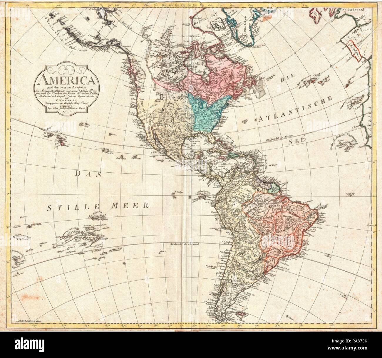 1796, Mannert Map of North America and South America. Reimagined by ...