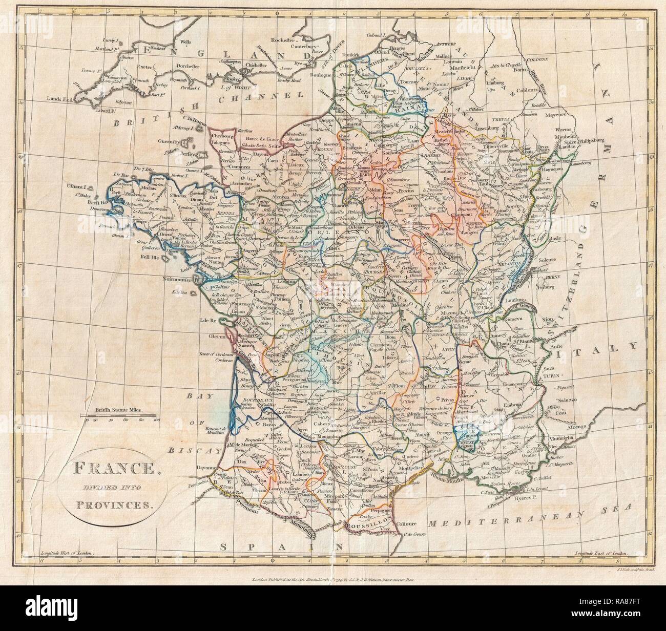 1799, Clement Cruttwell Map of France in Provinces. Reimagined by Gibon ...