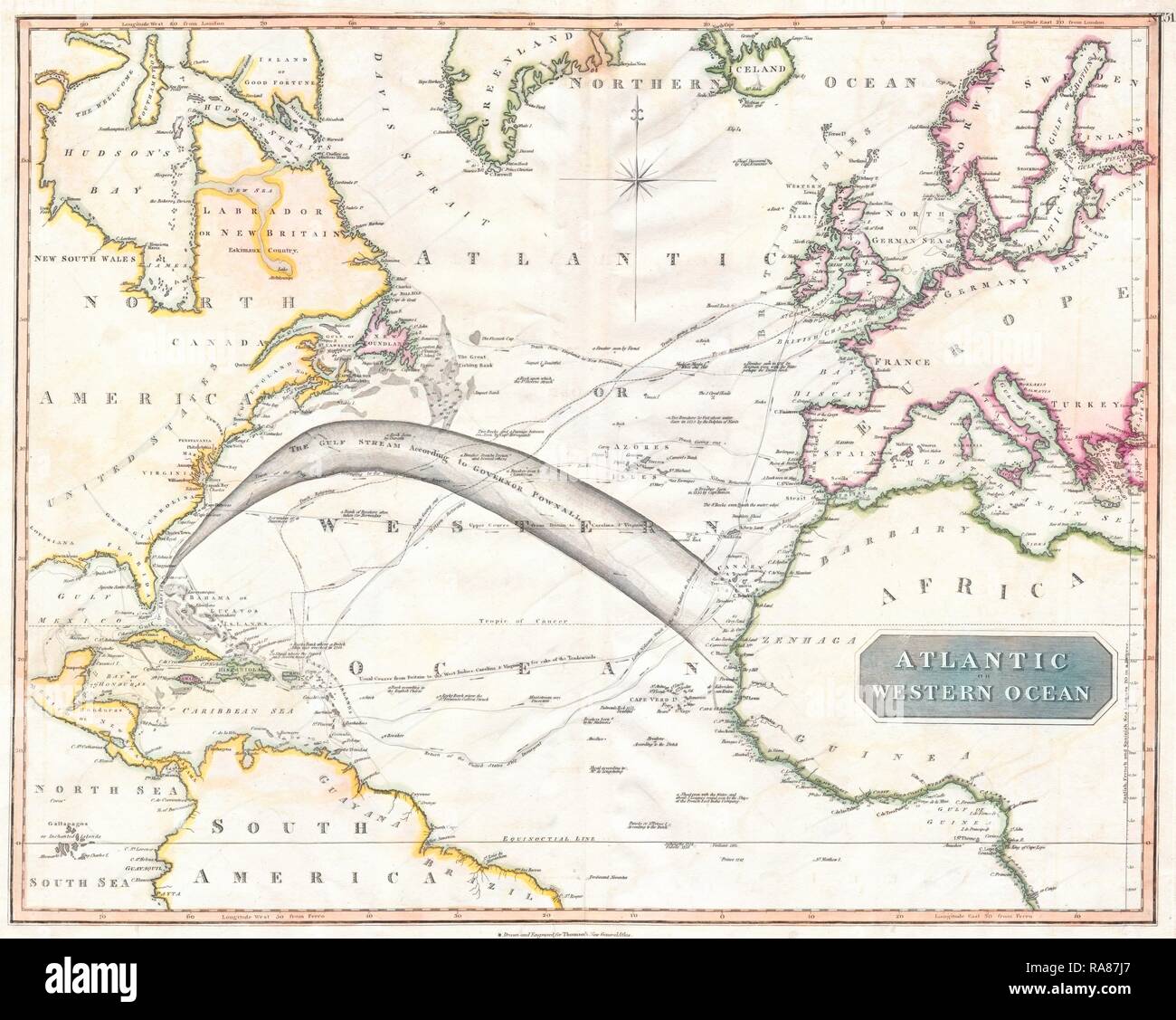1814, Thomson Map of the Atlantic Ocean, John Thomson, 1777 - 1840, was ...