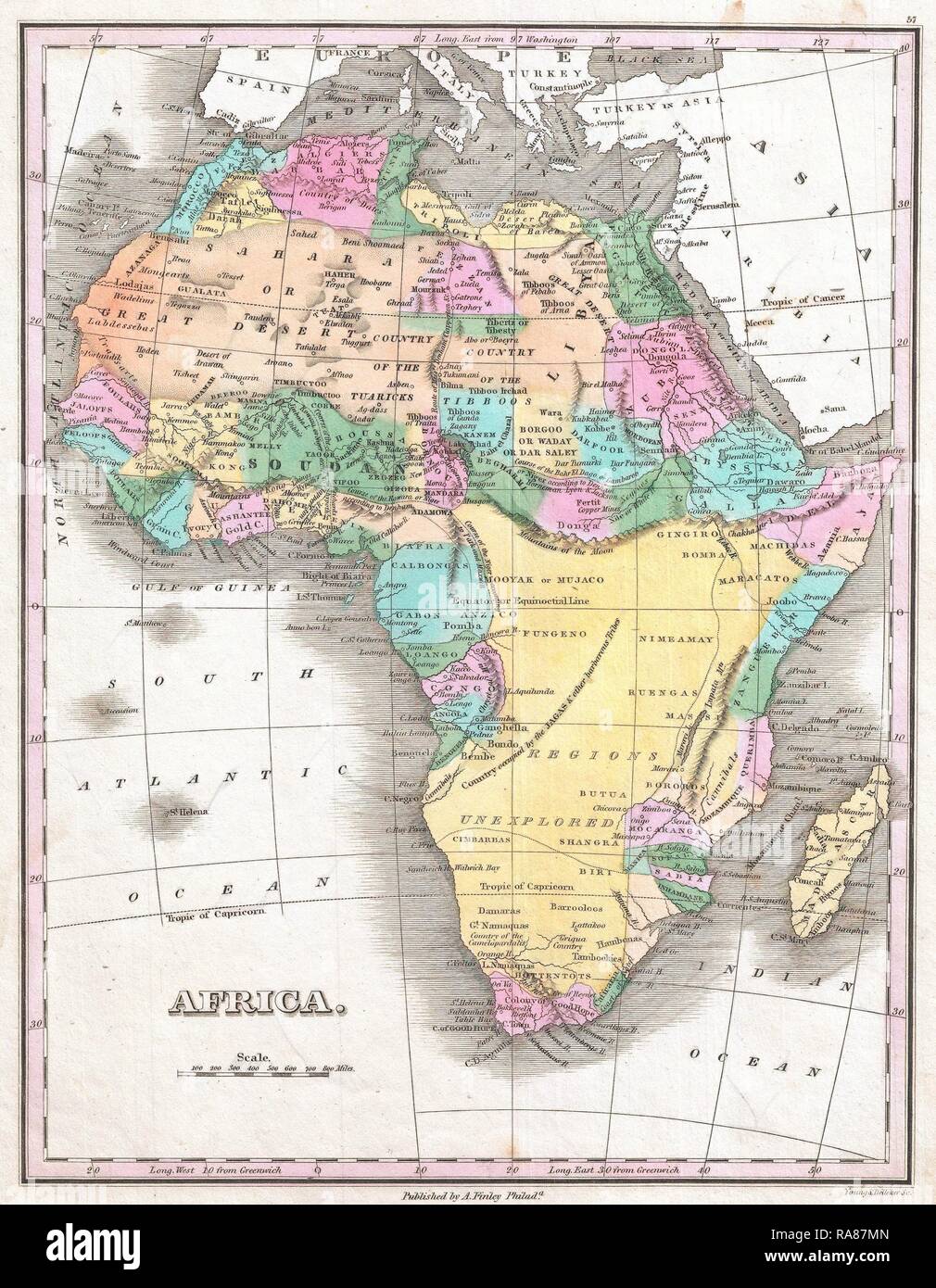 1827, Finley Map of Africa, Anthony Finley mapmaker of the United ...