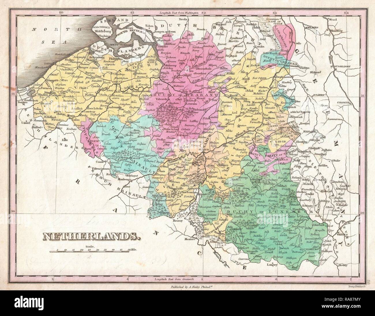 1827, Finley Map of Belgium and Luxembourg, Anthony Finley mapmaker of ...