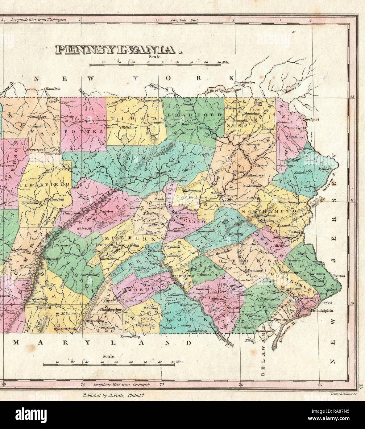 1827, Finley Map of Eastern Pennsylvania, Anthony Finley mapmaker of ...
