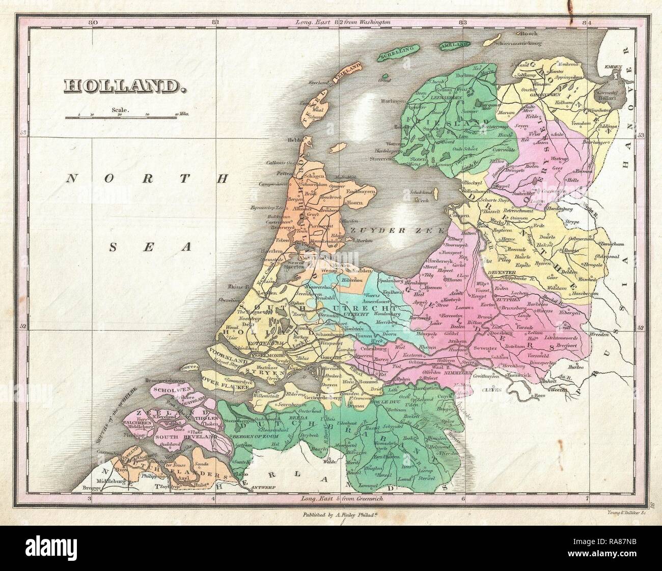 1827, Finley Map of Holland or the Netherlands, Anthony Finley mapmaker ...