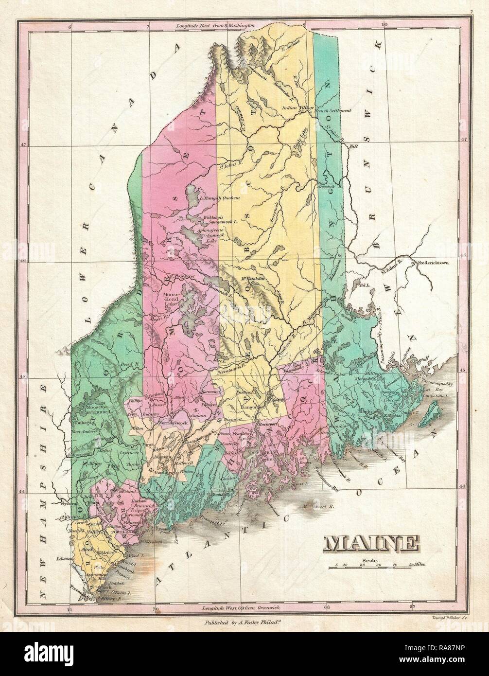1827, Finley Map of Maine, Anthony Finley mapmaker of the United States ...