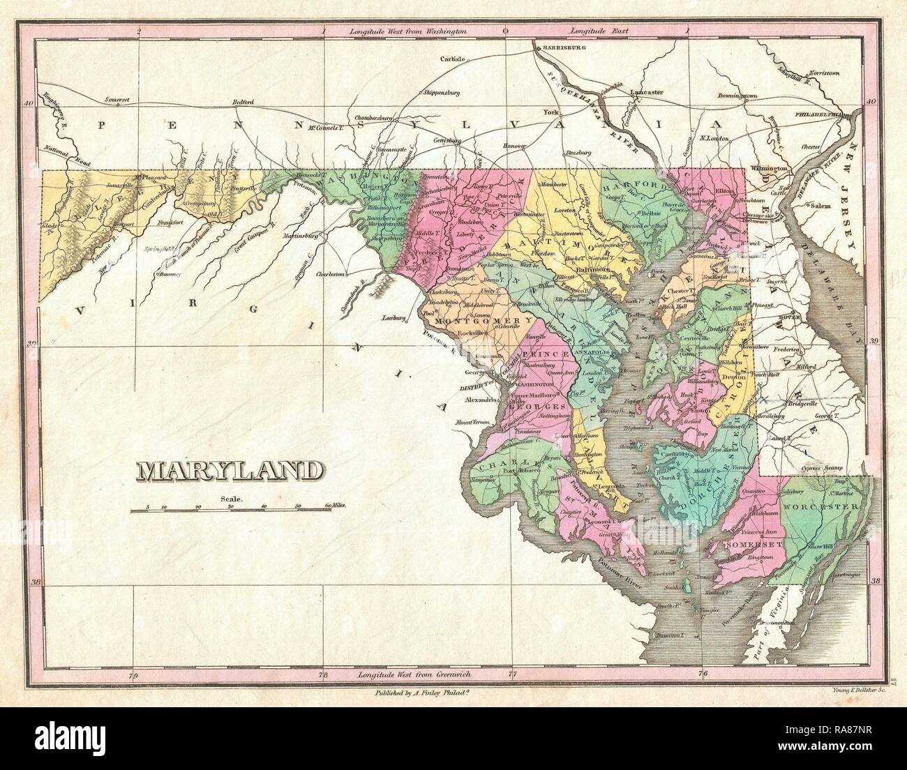 1827, Finley Map of Maryland, Anthony Finley mapmaker of the United ...