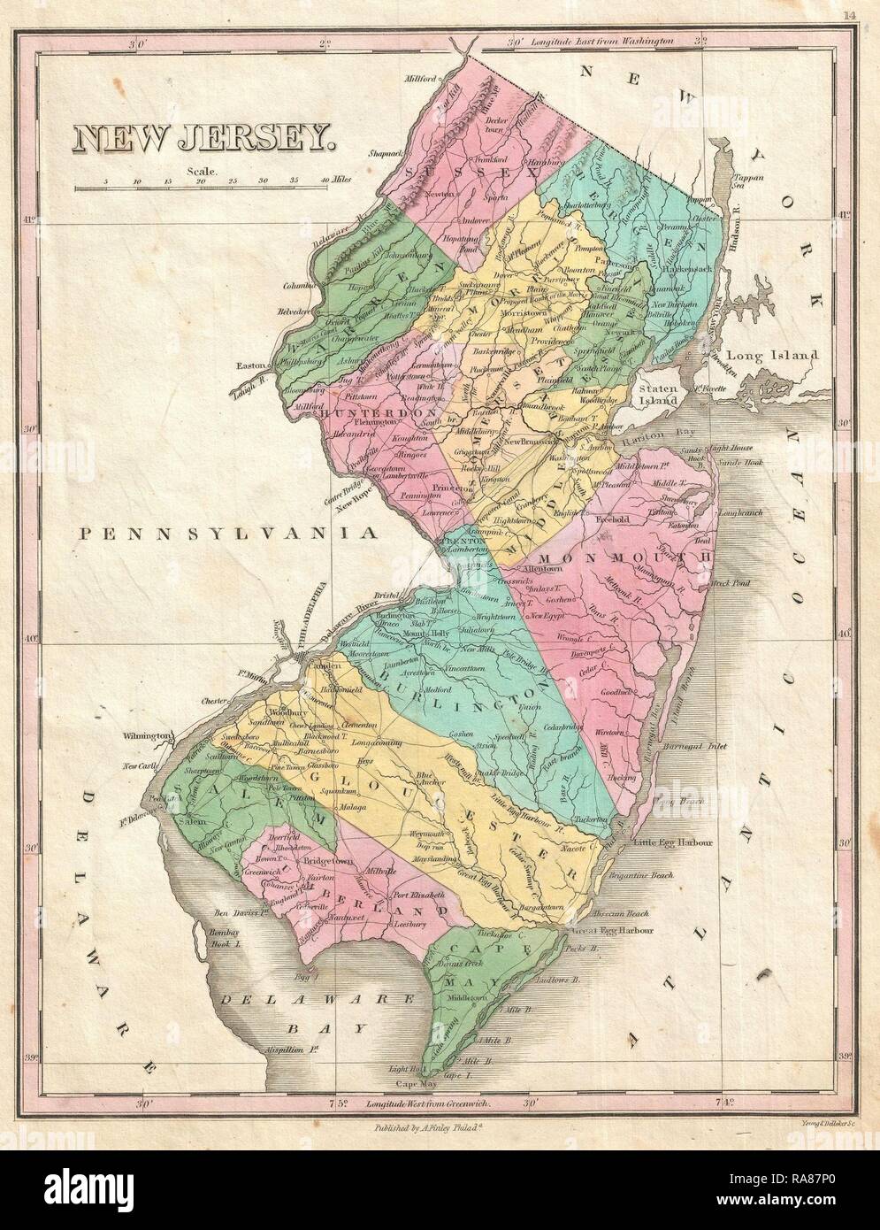 1827, Finley Map of New Jersey, Anthony Finley mapmaker of the United ...