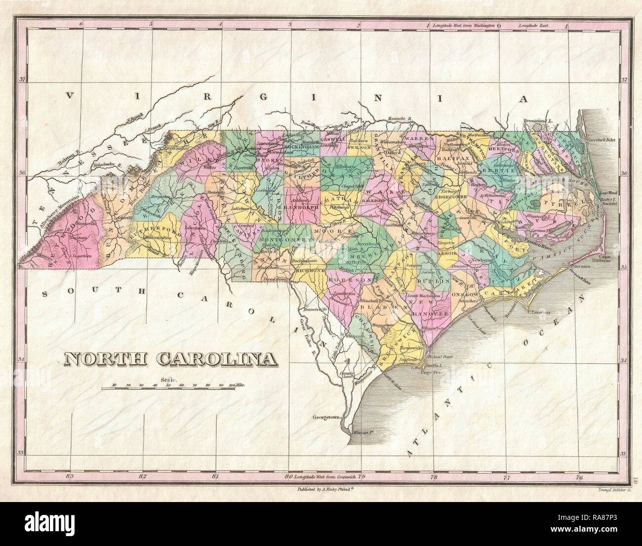 1827, Finley Map of North Carolina, Anthony Finley mapmaker of the ...
