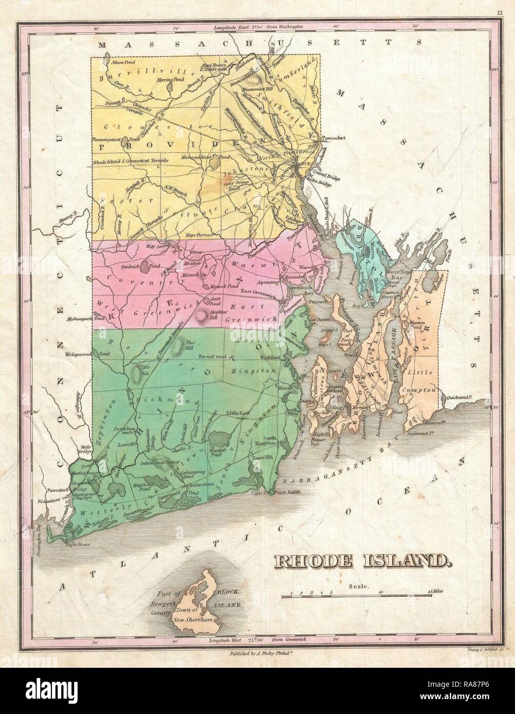 1827, Finley Map of Rhode Island, Anthony Finley mapmaker of the United ...