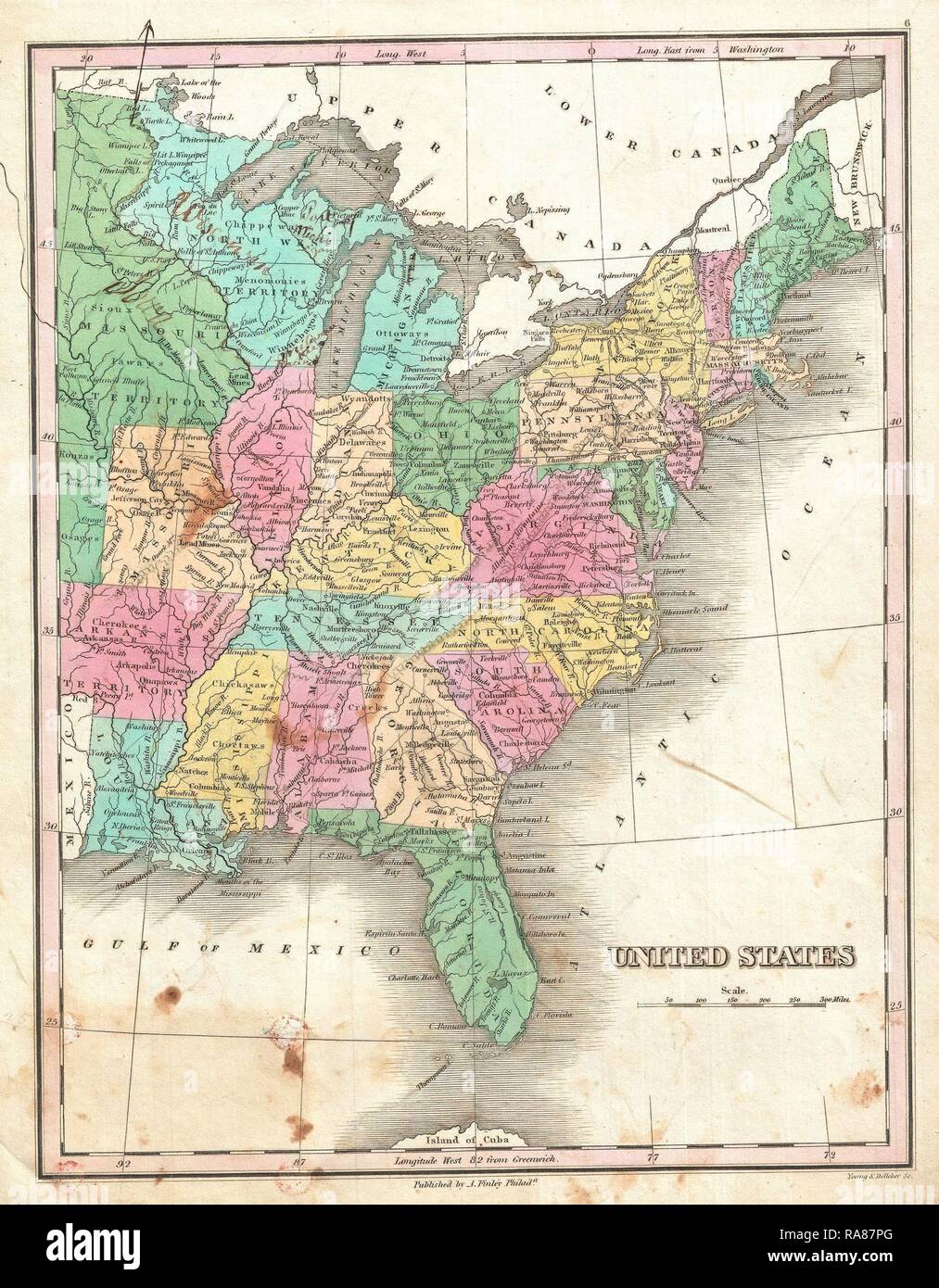 1827, Finley Map of the United States, Anthony Finley mapmaker of the ...