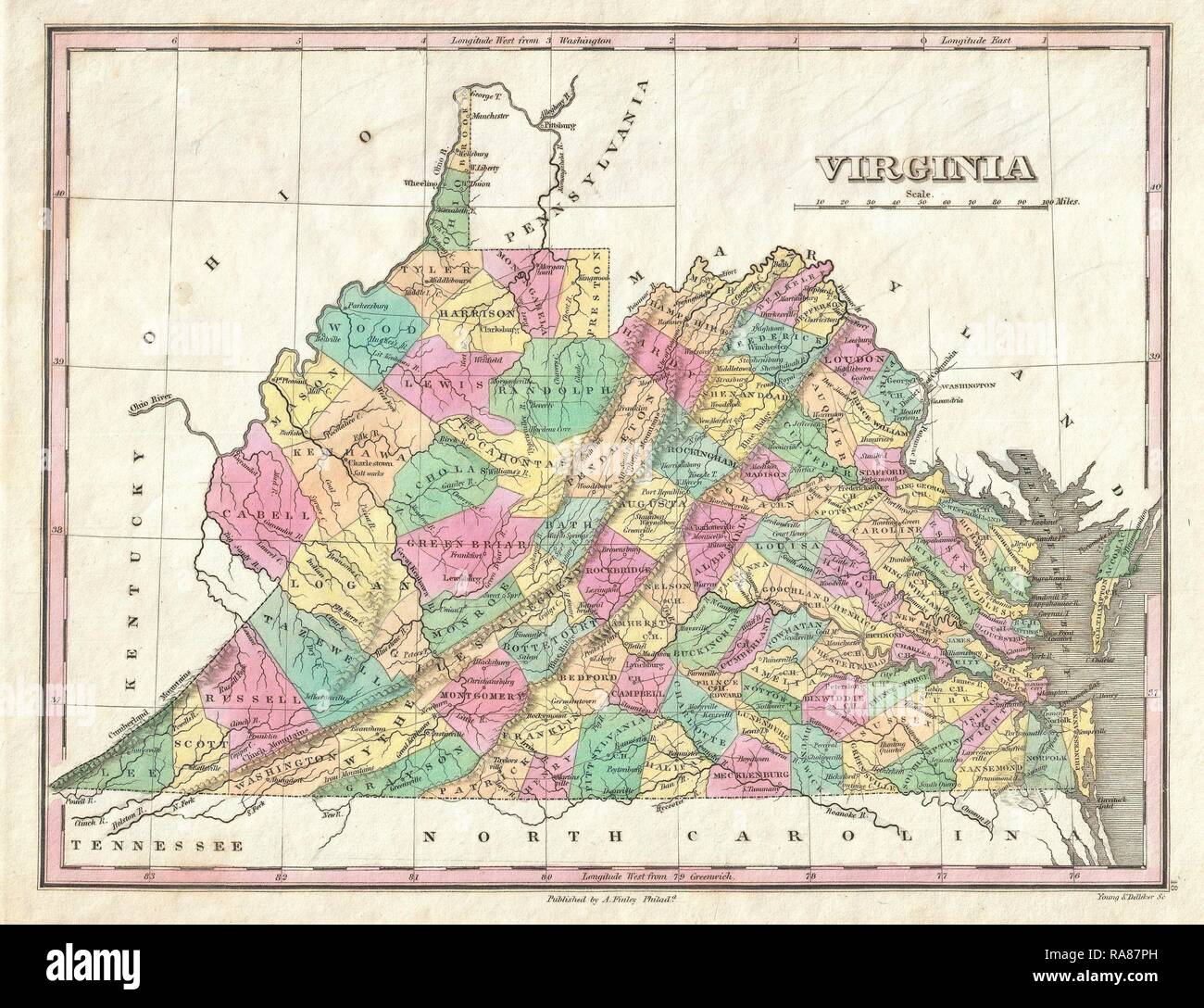 1827, Finley Map of Virginia, Anthony Finley mapmaker of the United ...