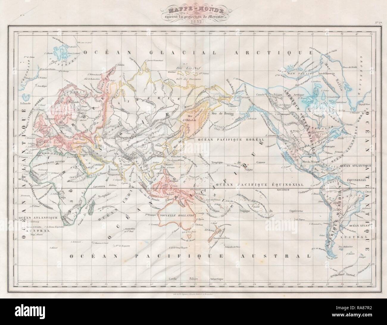 1832, Malte-Brun Map of the World on Mercator Projection. Reimagined by ...