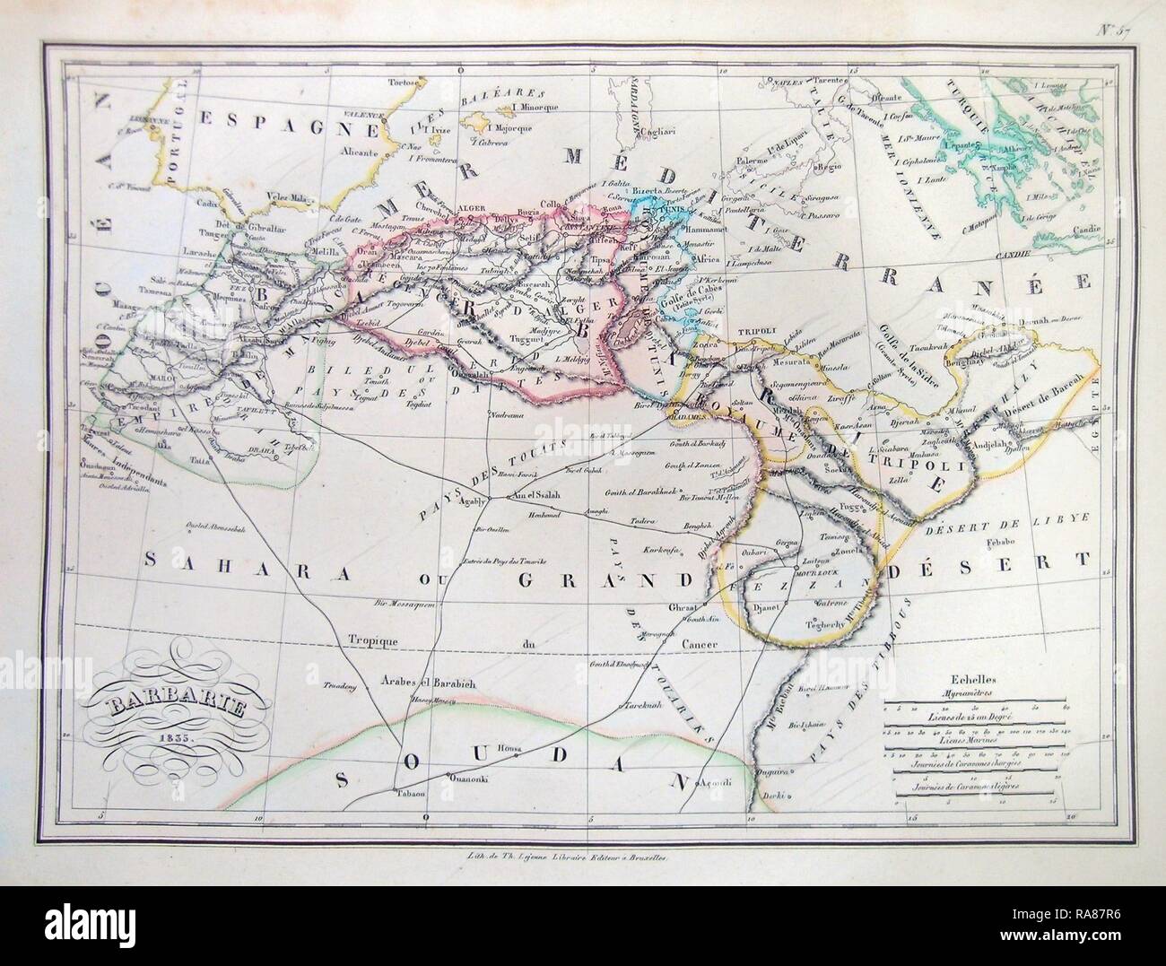 1833, Malte-Brun Map of North Africa or Barbary. Reimagined by Gibon ...