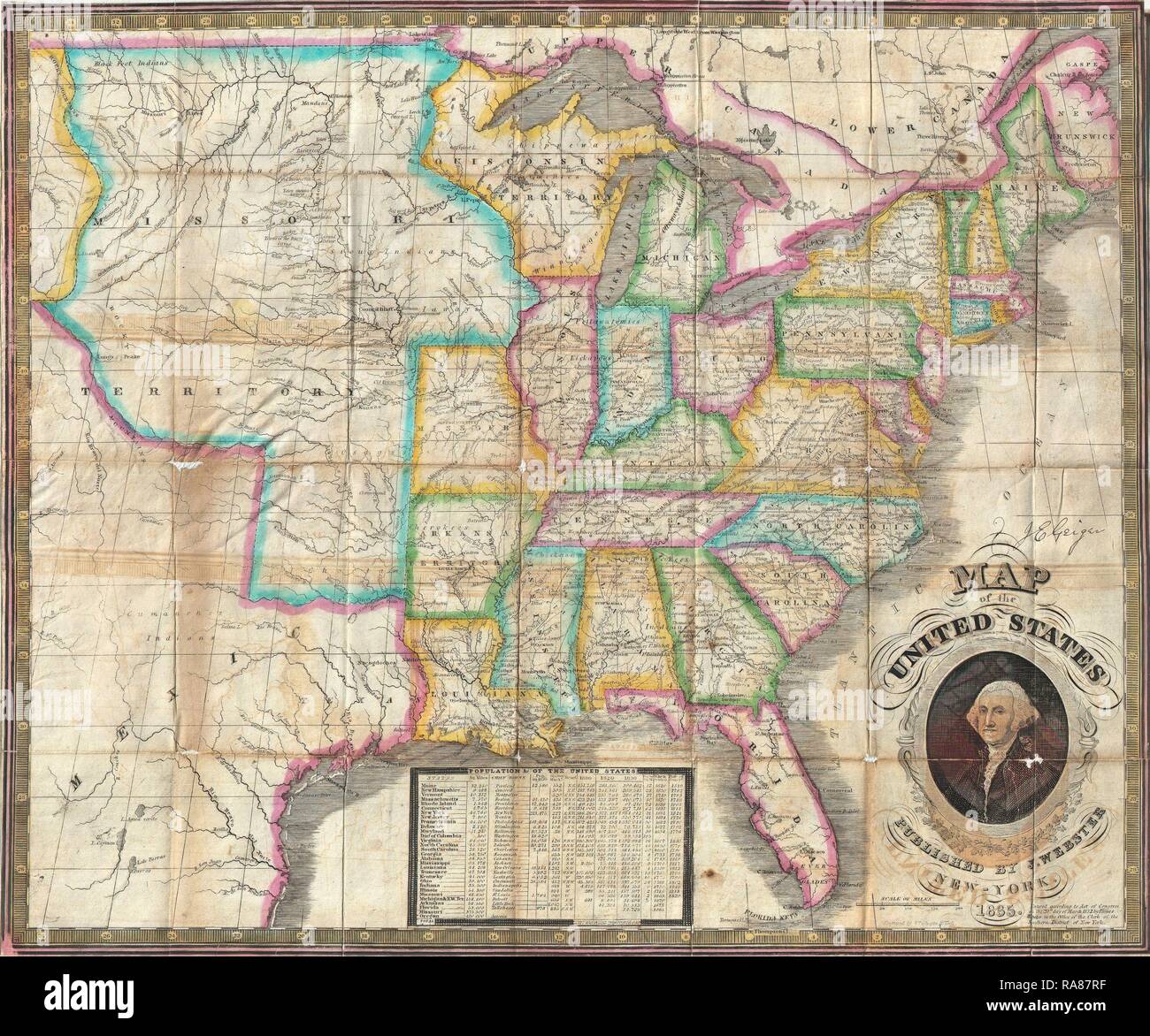 1835, Webster Map of the United States. Reimagined by Gibon. Classic ...