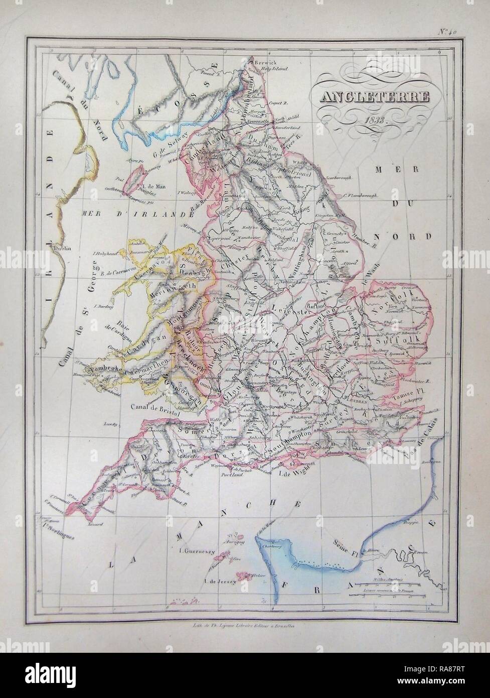1837, Malte-Brun Map of England. Reimagined by Gibon. Classic art with ...