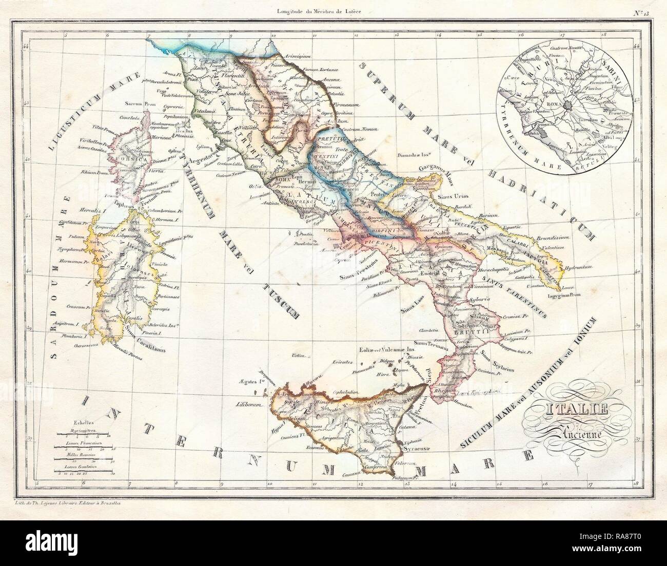 1837, Malte-Brun Map of Italy in Ancient Roman Times. Reimagined by ...