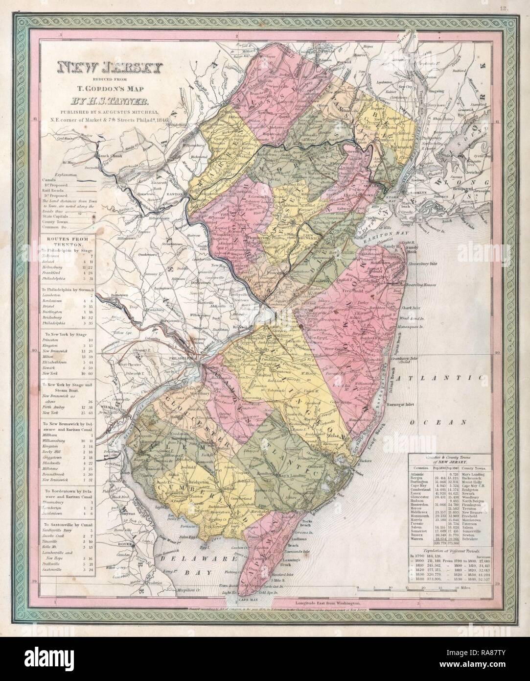 1846, Mitchell, Tanner Map of New Jersey. Reimagined by Gibon. Classic ...