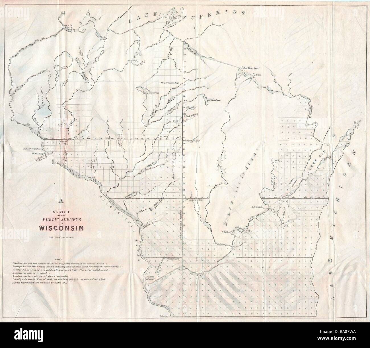 1848, Public Survey Map of Wisconsin. Reimagined by Gibon. Classic art ...