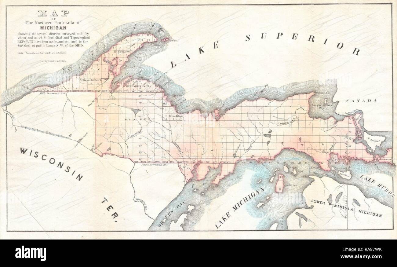 1849, Land Survey Map of Michigan Upper Peninsula. Reimagined by Gibon ...