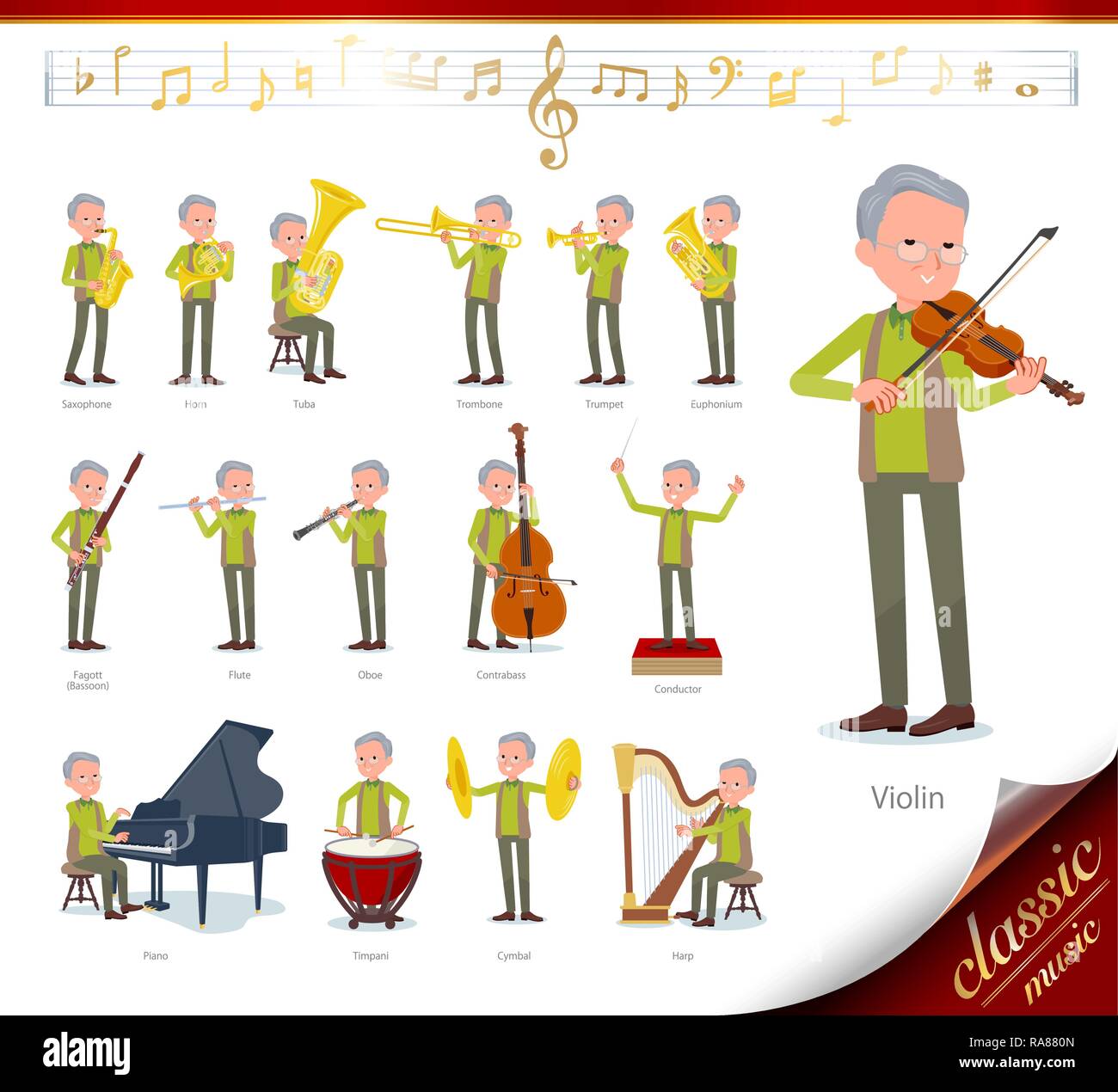 A set of old man on classical music performances.There are actions to ...
