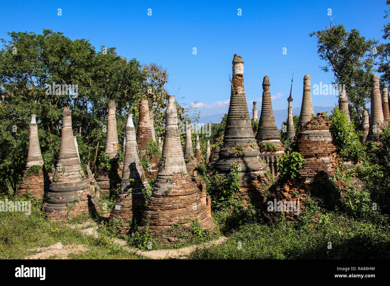 Shwe Inn Dain Pagoda complex in Indein village Inle Lake Myanmar (Burma ...