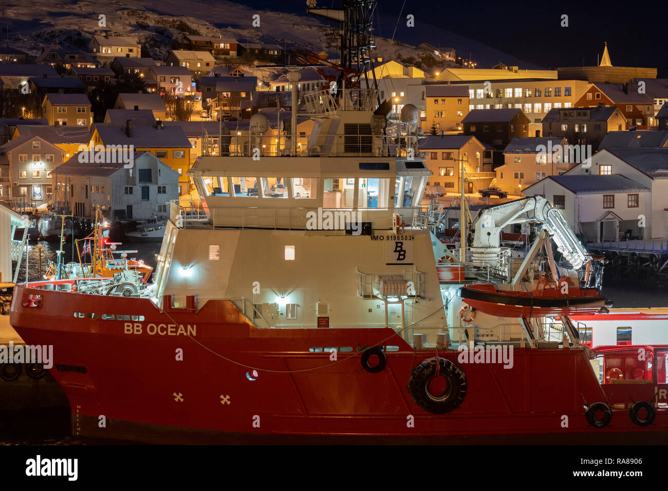 BB Ocean support ship docked at Honningsvag, Norway Stock Photo - Alamy