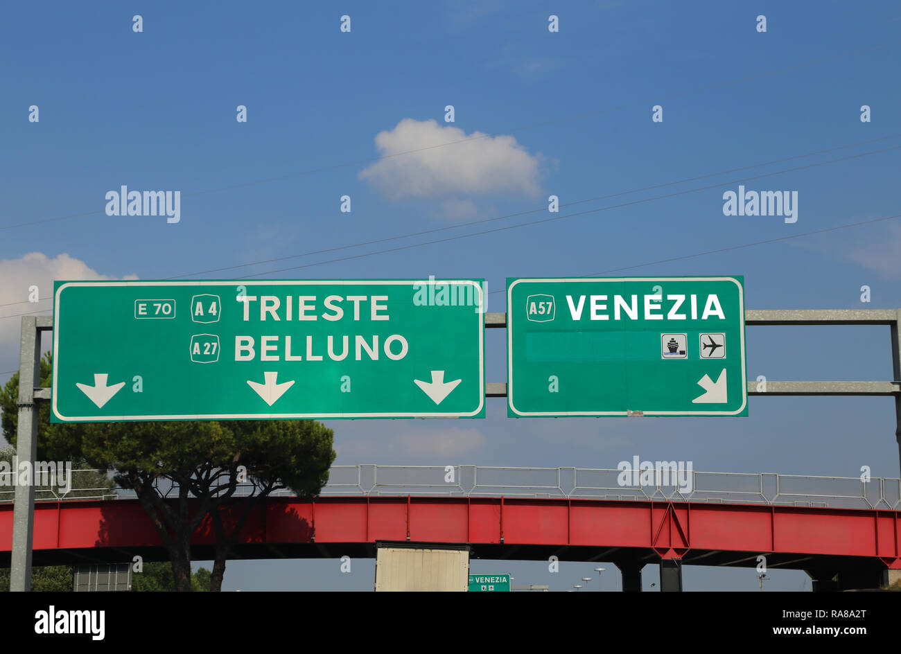 Big Italian highway sign with directions to go to Venice or in the ...