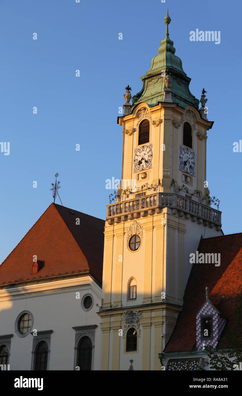 Ancient Church with bell tower in Bratislava City in Slovakia Europe ...