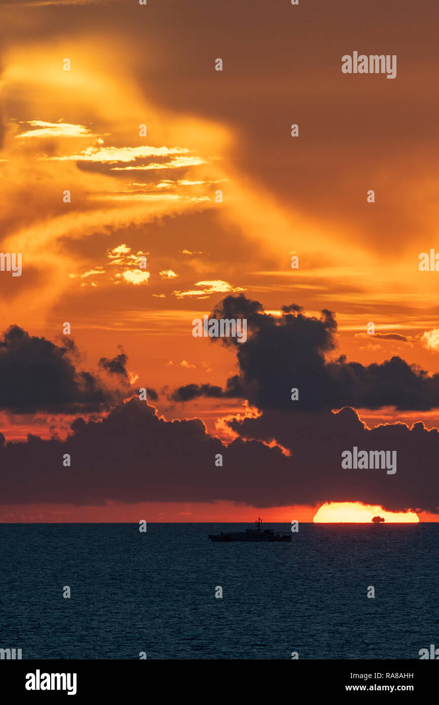 Panama sunset with ship Stock Photo - Alamy