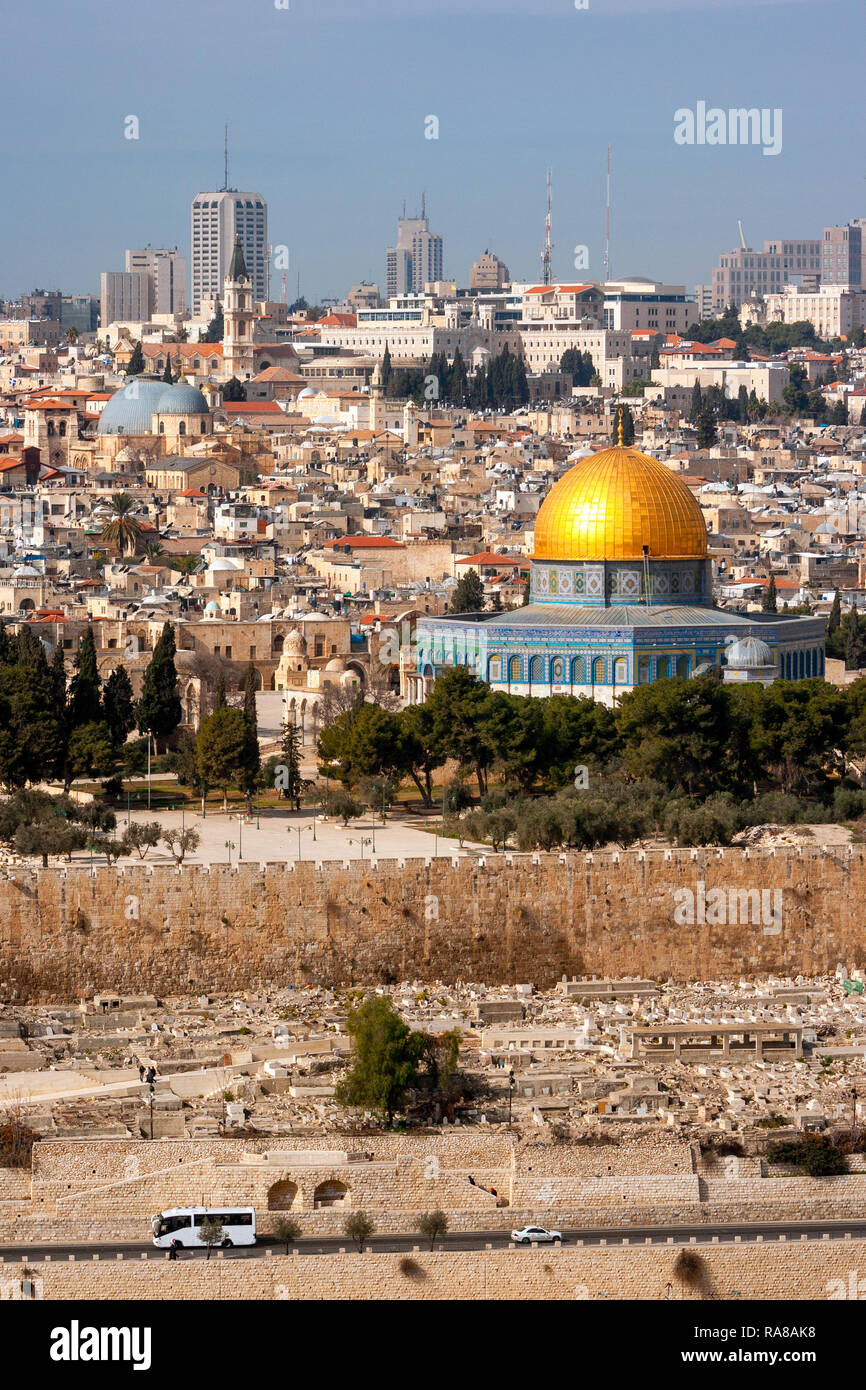 View on Jerusalem and the Temple Mount with the Dome of the Rock and ...