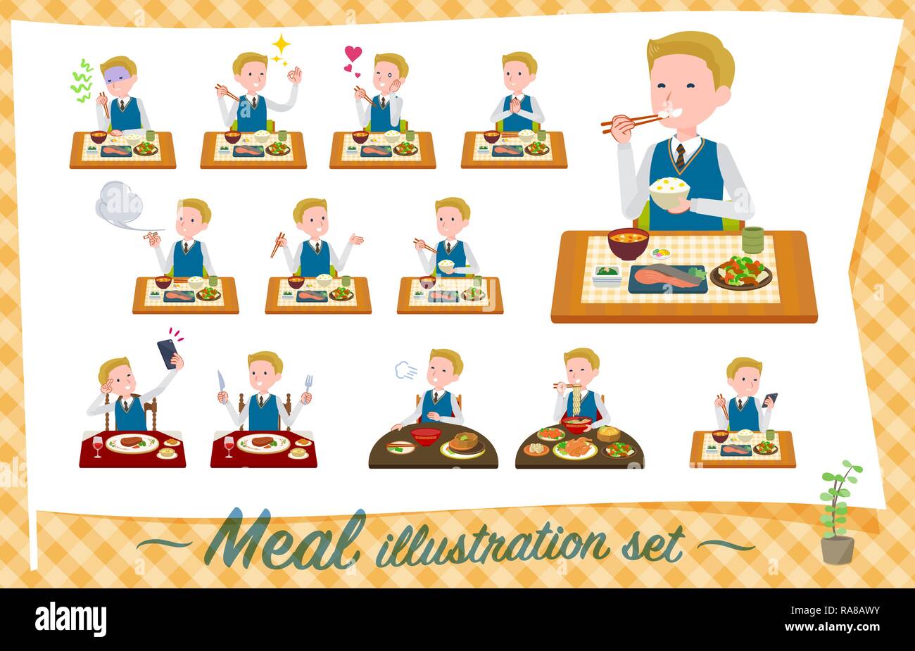 A set of school boy about meals.Japanese and Chinese cuisine, Western ...