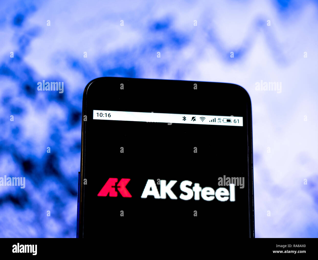 AK Steel Holding Steelmaking company logo seen displayed on smart phone ...