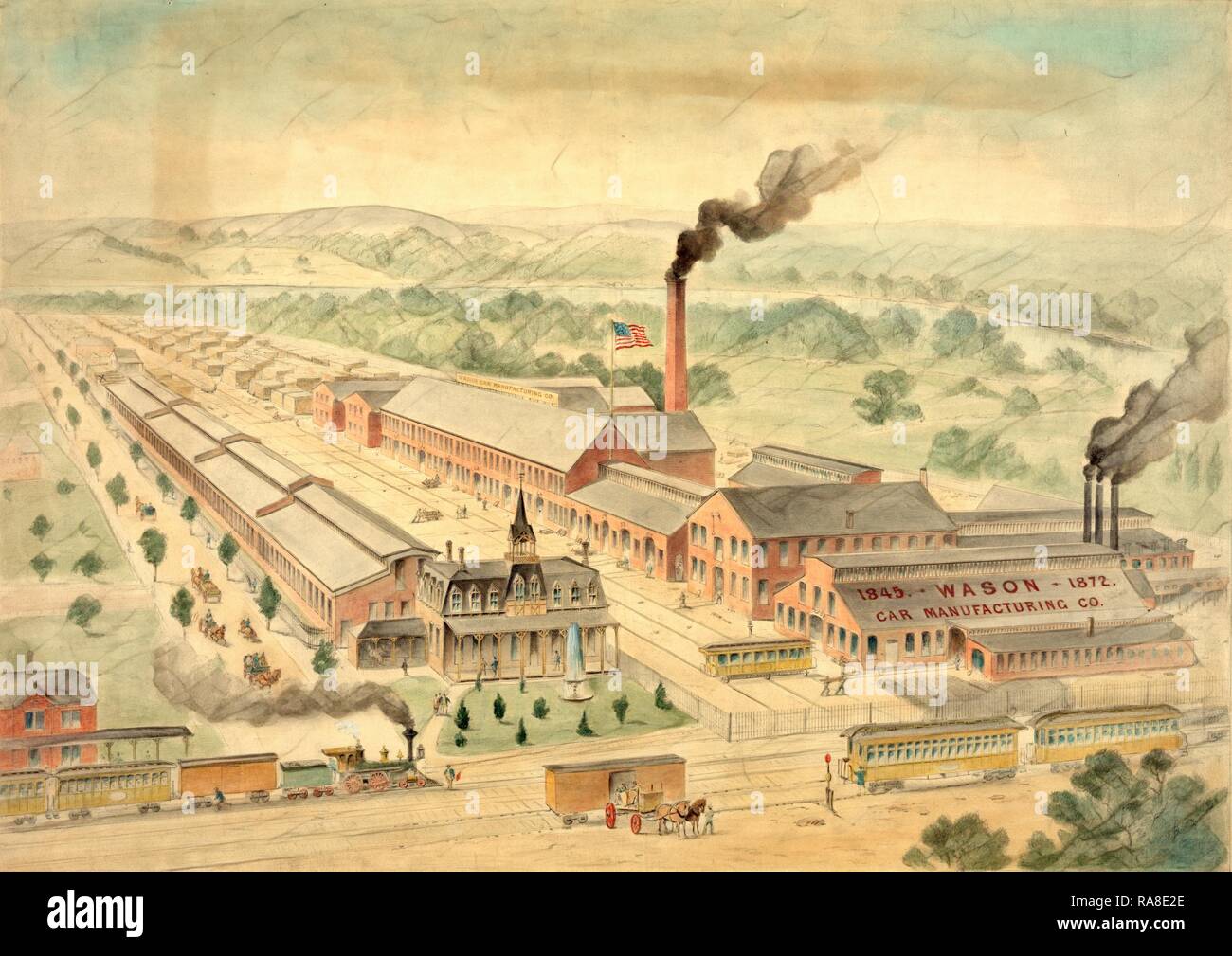 Bird's Eye View of Wason Car Manufacturing Co., Circa 1872, US, USA ...