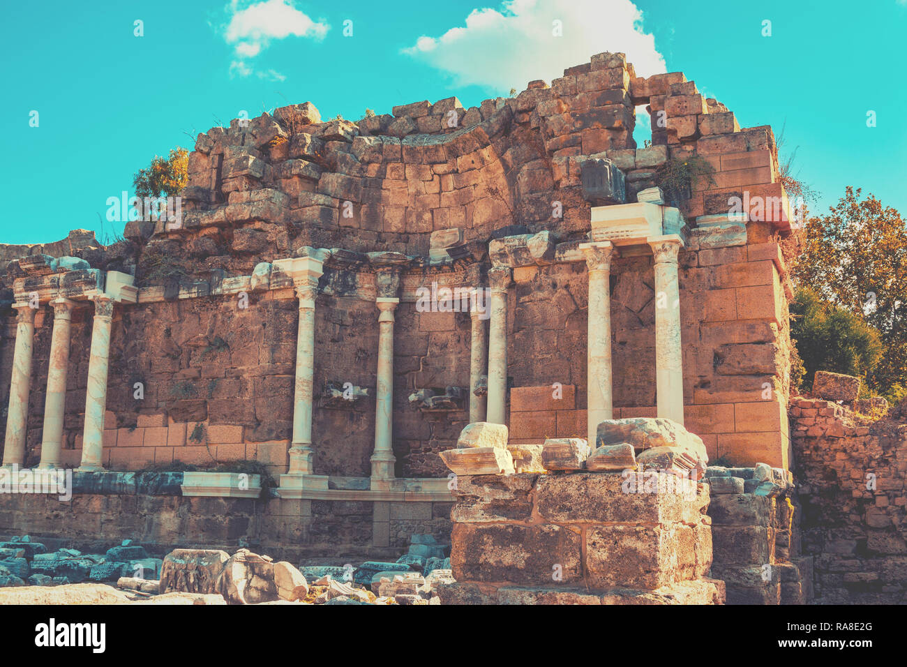 The Ruins of Ancient Side city agora. Antic Side. Turkey Stock Photo ...