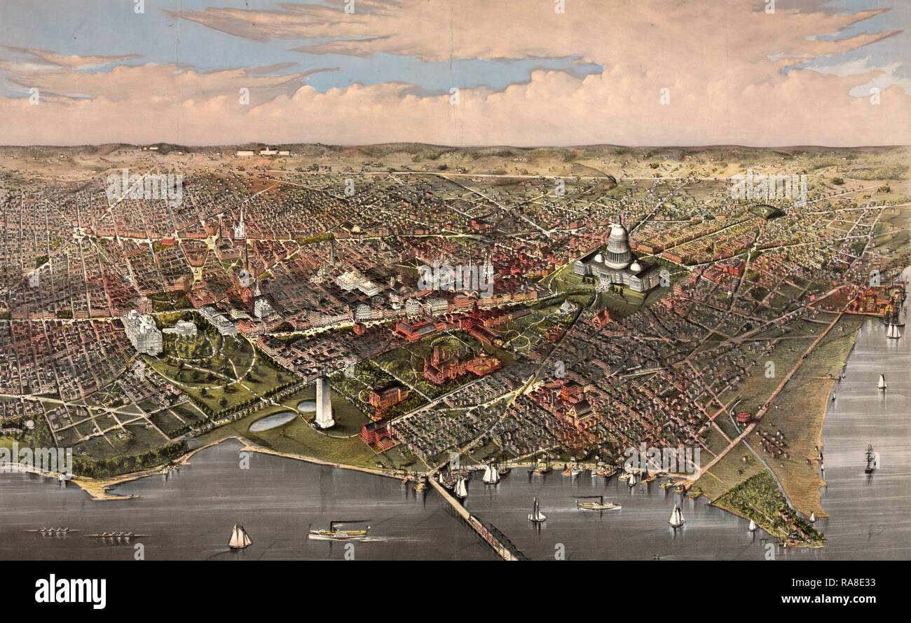 The City of Washington Birds Eye View from the Potomac, Looking North ...