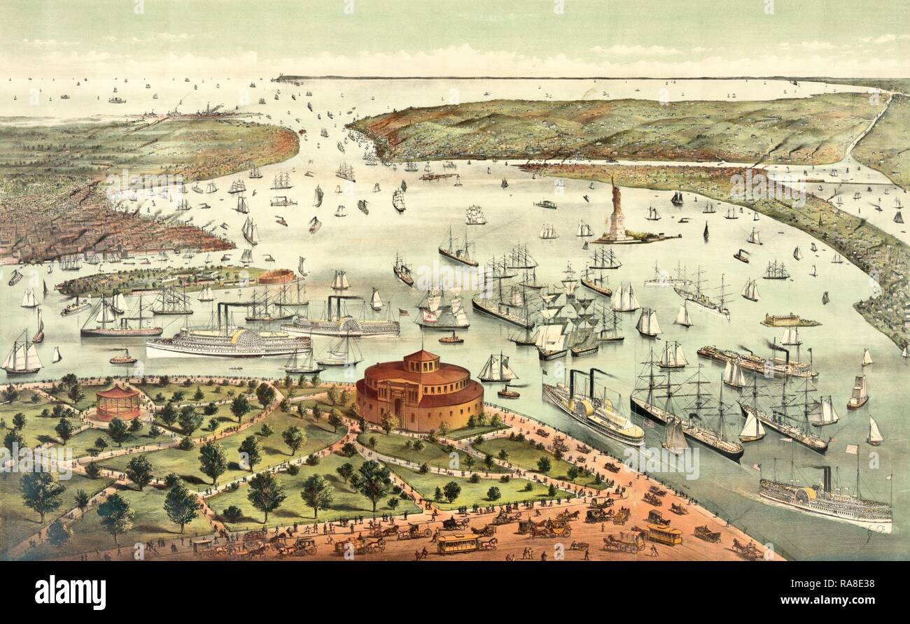 The Port of New York, Birds Eye View from the Battery, Looking South ...