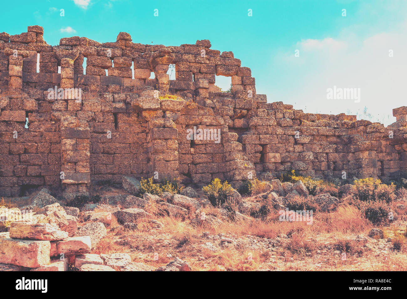 The Ruins of Ancient Side city agora. Antic Side. Turkey Stock Photo ...