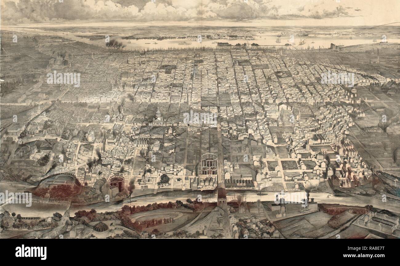 Bird's Eye View of Philadelphia, Circa 1857, US, USA, America. Weik ...