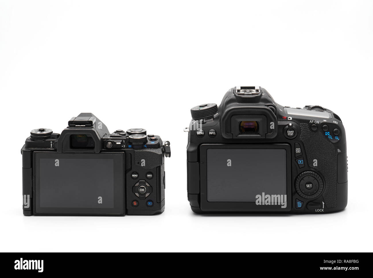 Closeup Back View of Mirrorless Camera and DSLR Camera Isolated on ...