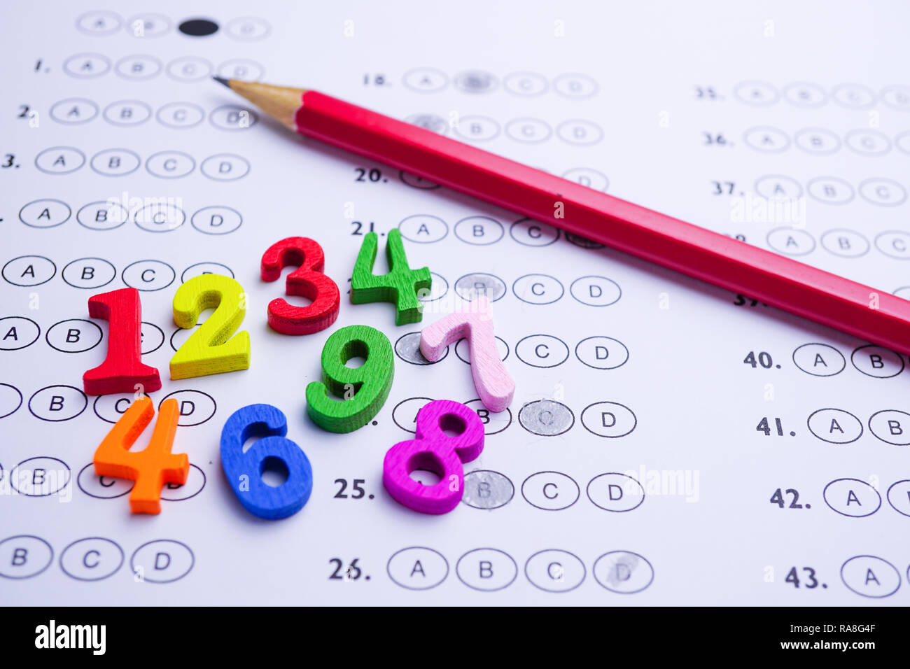 Math Number colorful and pencil on Answer sheet background : Education ...