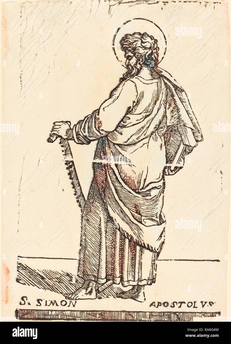 Jacques Stella (French, 1596 - 1657), Saint Simon, woodcut. Reimagined ...