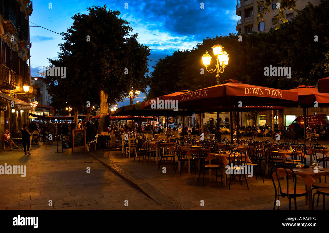 Piazza Yenne Night time Cagliari Sardinia Italy Stock Photo - Alamy