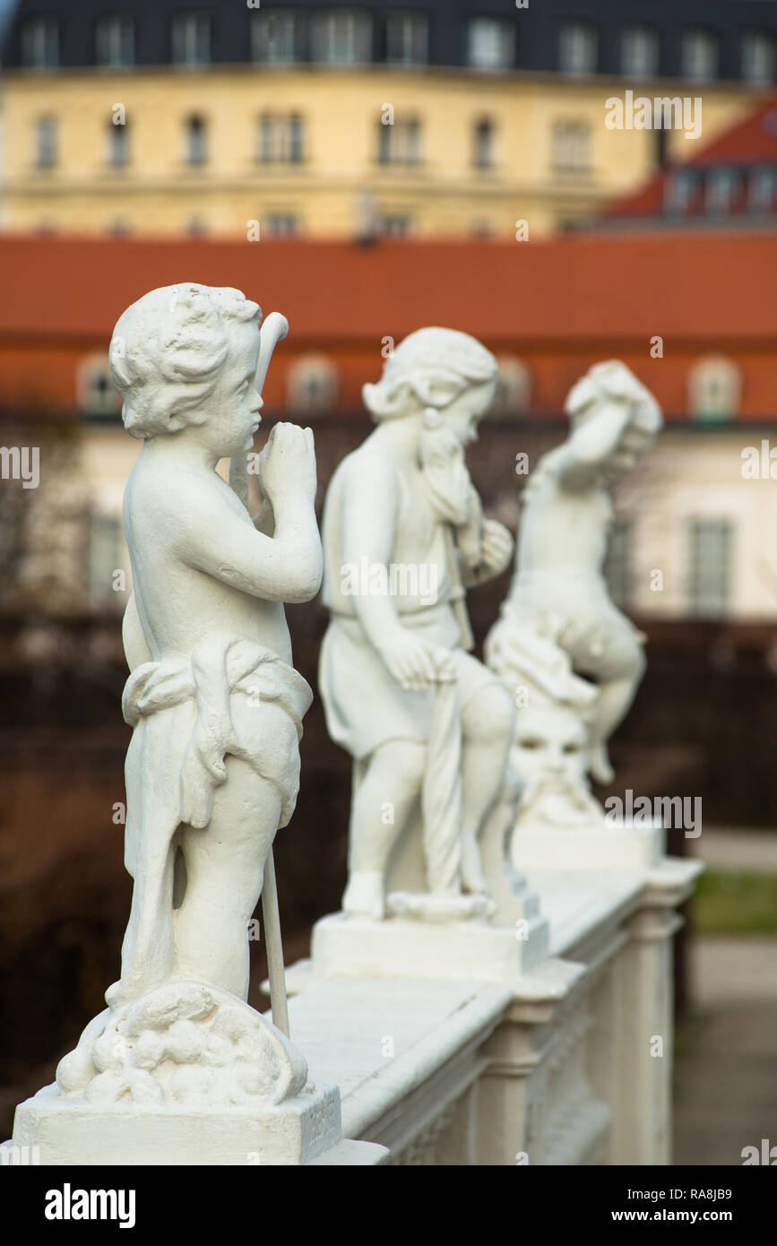 Little marble cherubs at Belvedere Palace formal gardens, Vienna ...