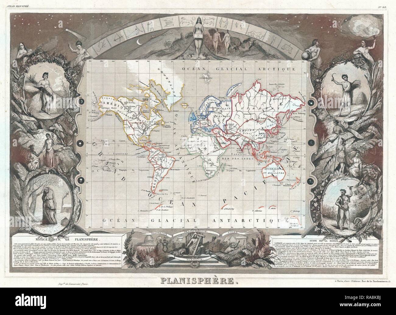 1852, Levasseur Map of the World. Reimagined by Gibon. Classic art with ...