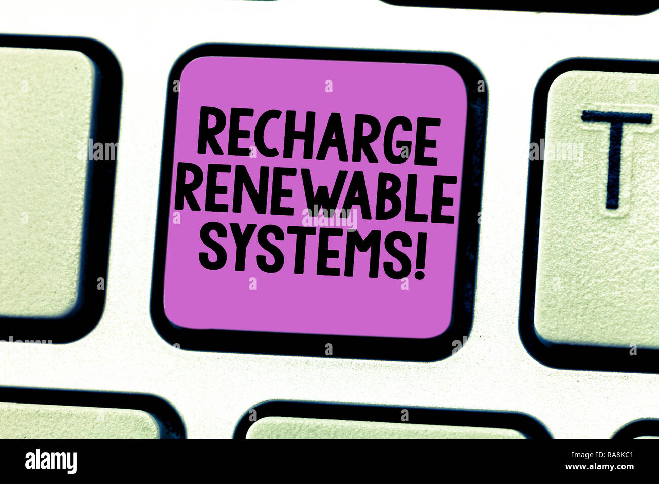 Writing note showing Recharge Renewable Systems. Business photo showcasing Clean and sustainable ...