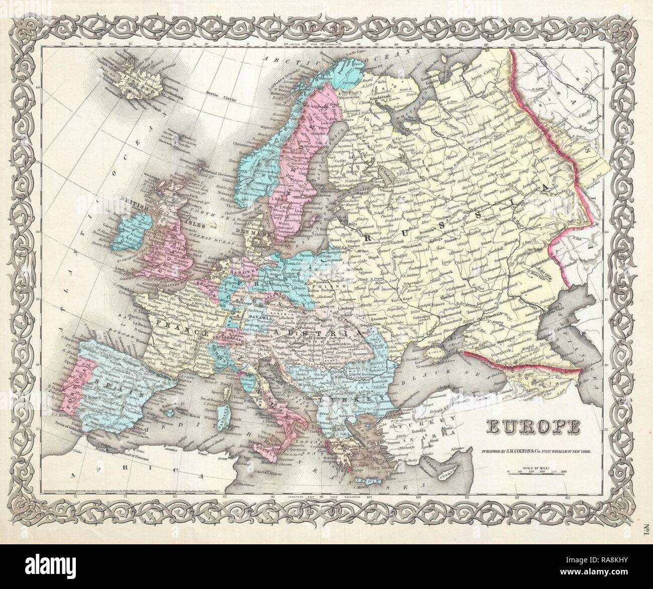 1855, Colton Map of Europe. Reimagined by Gibon. Classic art with a ...