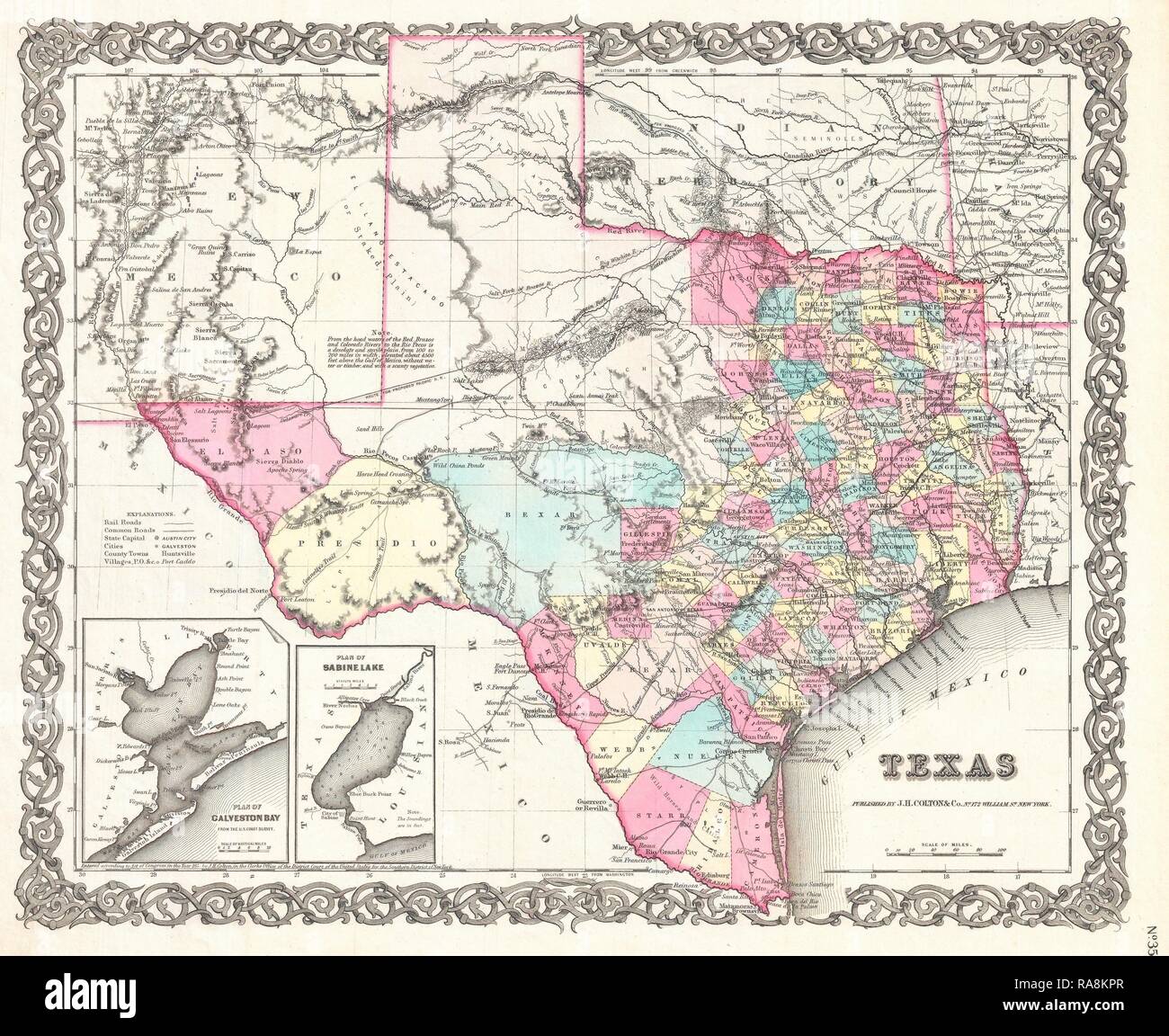 1855, Colton Map of Texas. Reimagined by Gibon. Classic art with a ...