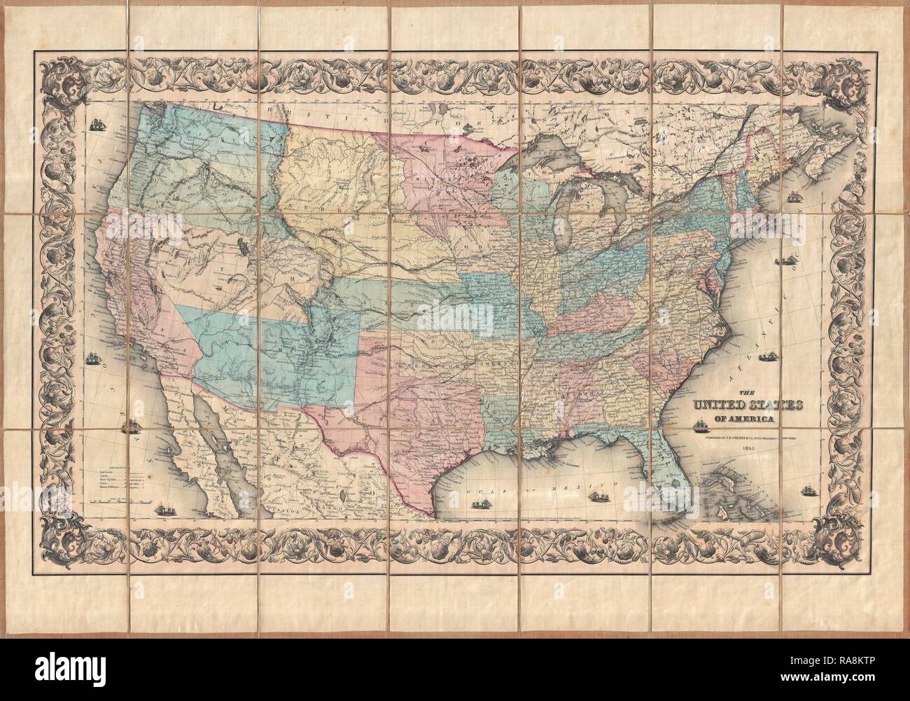 1855, Colton Pocket Map of the United States. Reimagined by Gibon ...