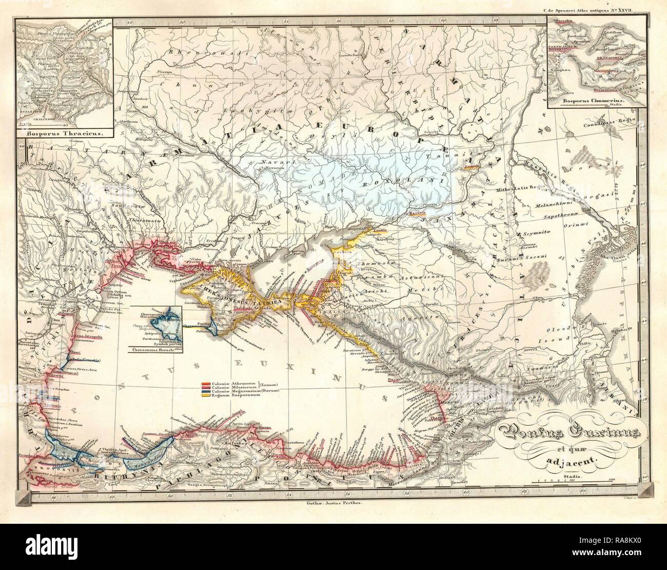 1855, Spruneri Map of the Black Sea or Pontus Euxinus in Ancient Times ...